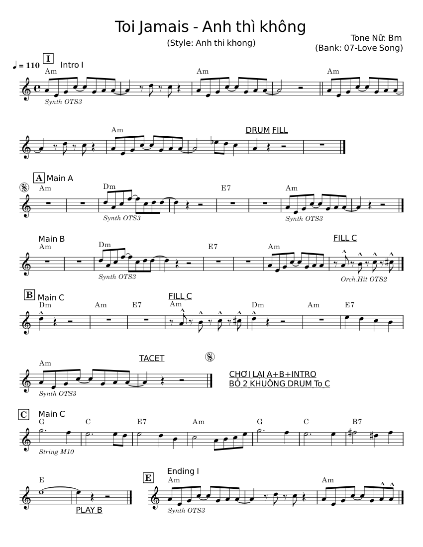Toi Jamais Sheet Music with Chords for Guitar (Solo) | MuseScore.com