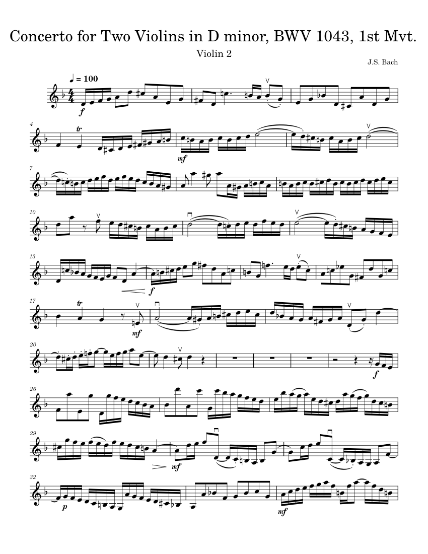 Concerto for Two Violins in D minor, BWV 1043, 1st Mvt Sheet music for Strings group (Solo ...