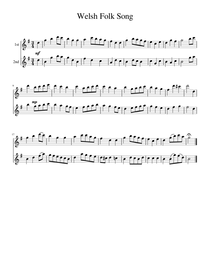 Welsh Folk Song – Traditional – Flute Level 1 Sheet music for Flute ...
