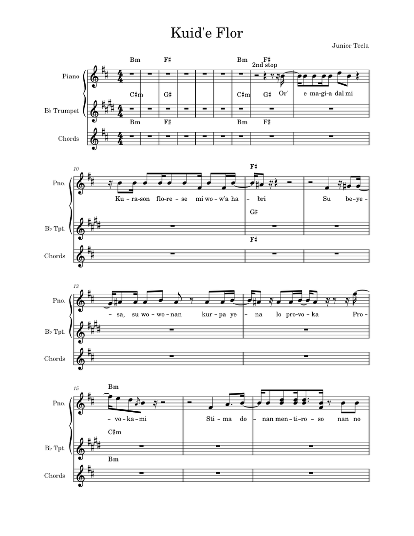 Kuid'e Flor – Junior Tecla Kuid'e Flor Sheet music for Piano, Trumpet ...