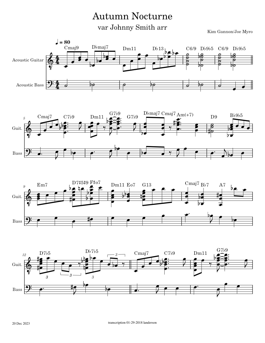 Autumn Nocturne (guit-bass-rvsd) Sheet music for Guitar, Bass guitar ...