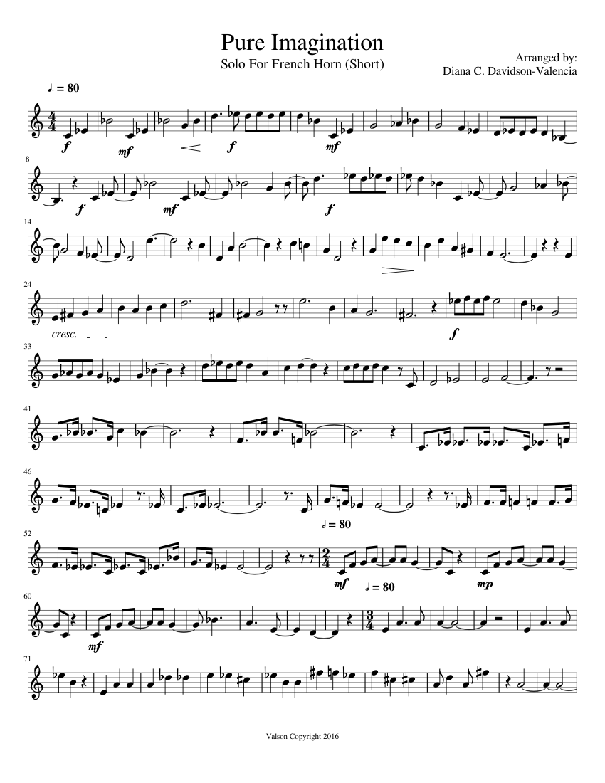 Pure Imagination - Horn Solo - dv - short final Sheet music for French ...
