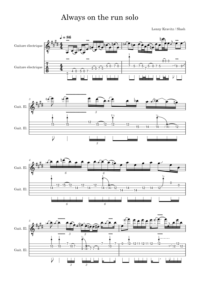 Solo de always on the run Sheet music for Guitar (Mixed Duet) | Musescore.com