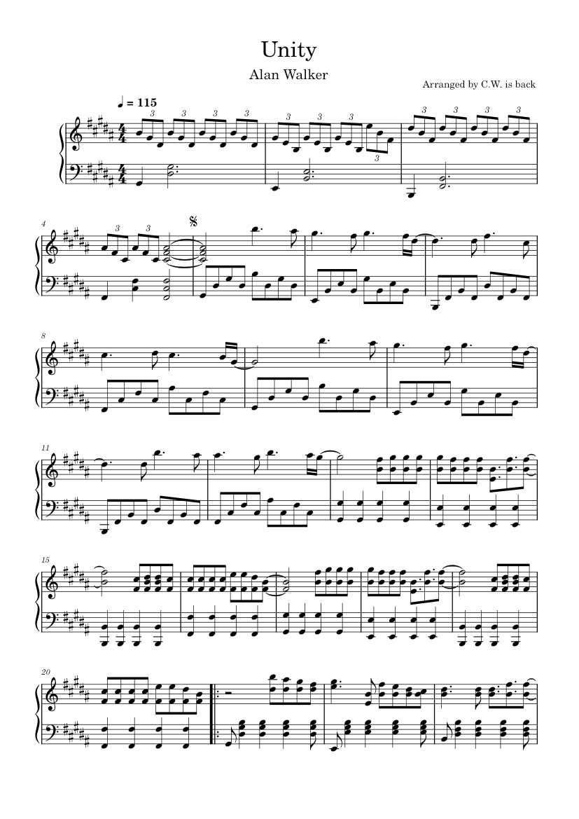 Unity – Alan Walker Sheet Music for Piano (Solo) | MuseScore.com