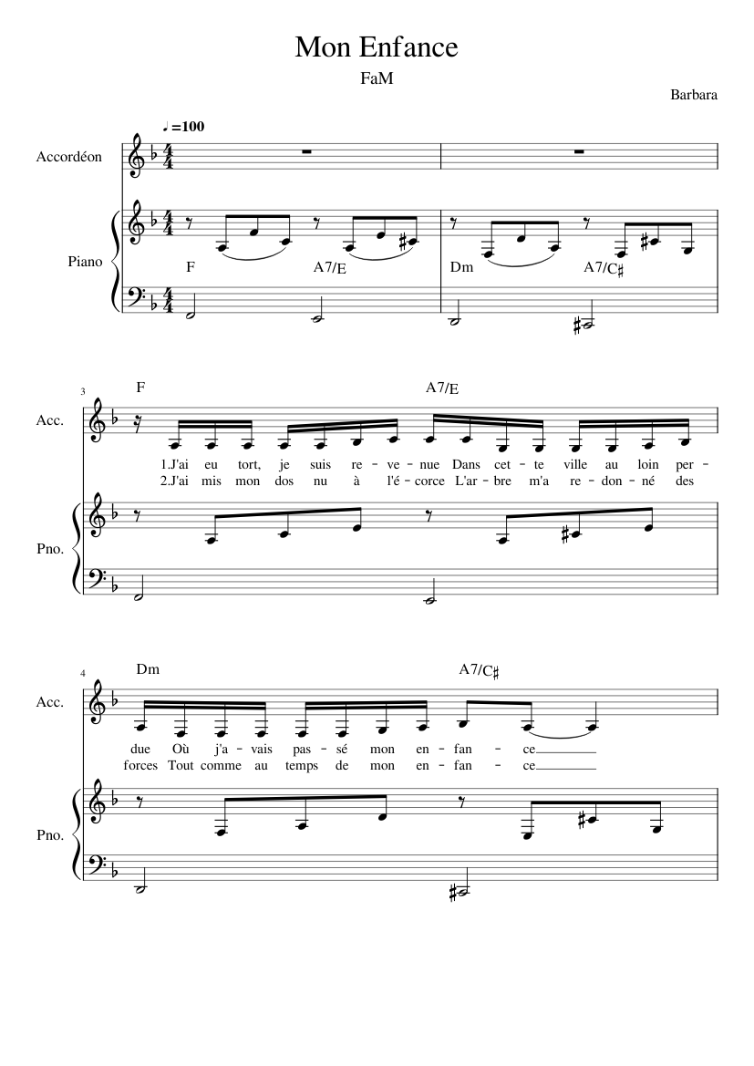 Mon Enfance Sheet music for Piano, Accordion (Solo) | Download and ...