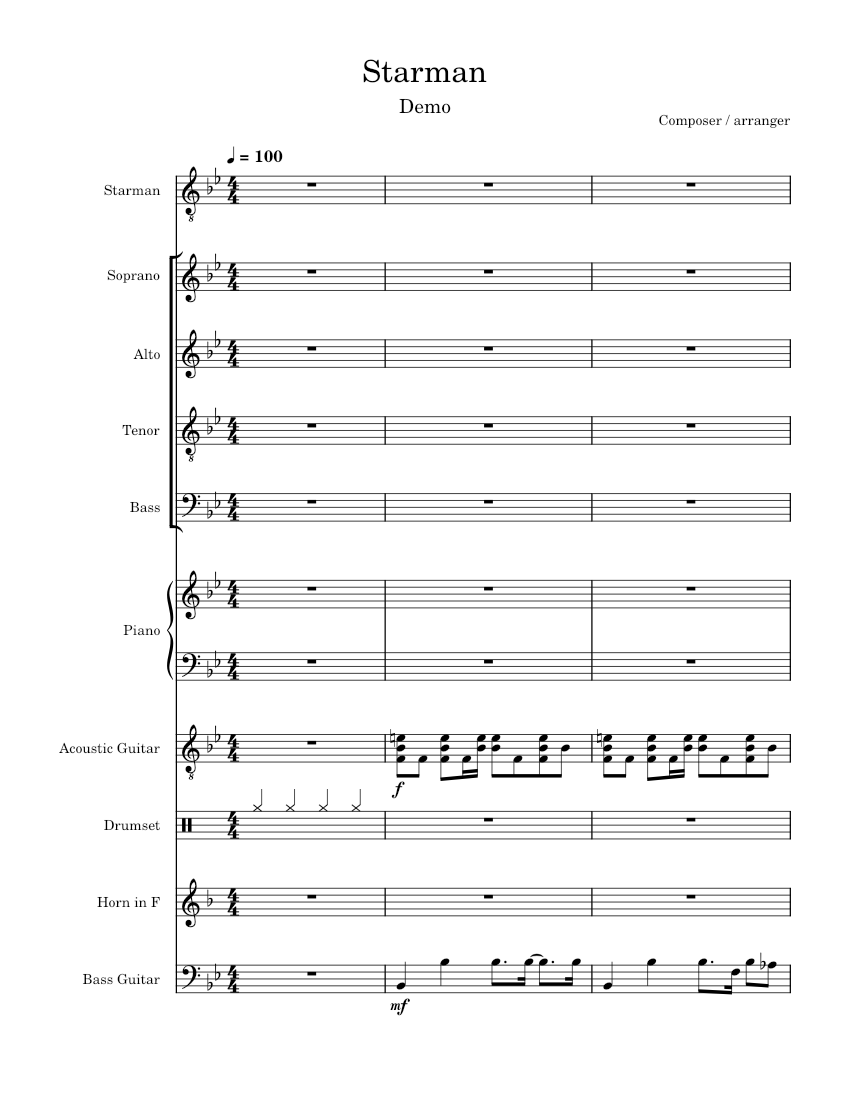 Starman – David Bowie Starman Sheet music for Piano, French horn ...