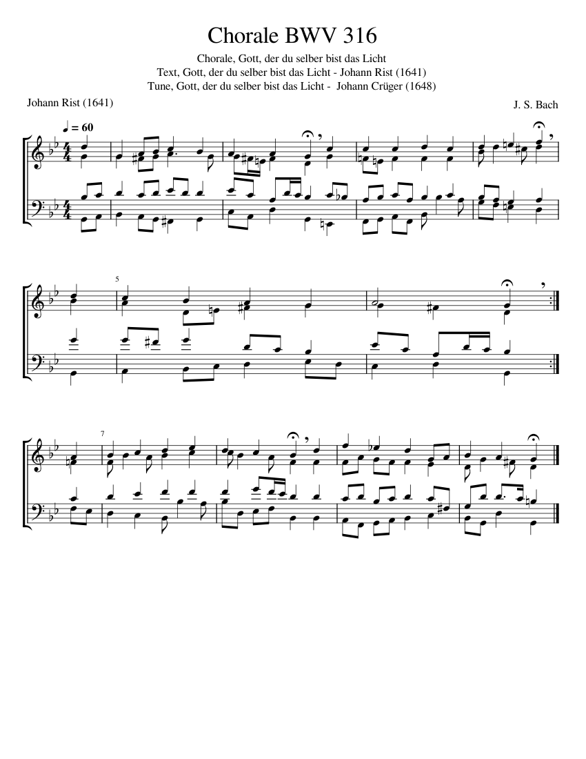 Chorale BWV 316 - Johann Sebastian Bach Sheet music for Synthesizer (SATB) | Musescore.com