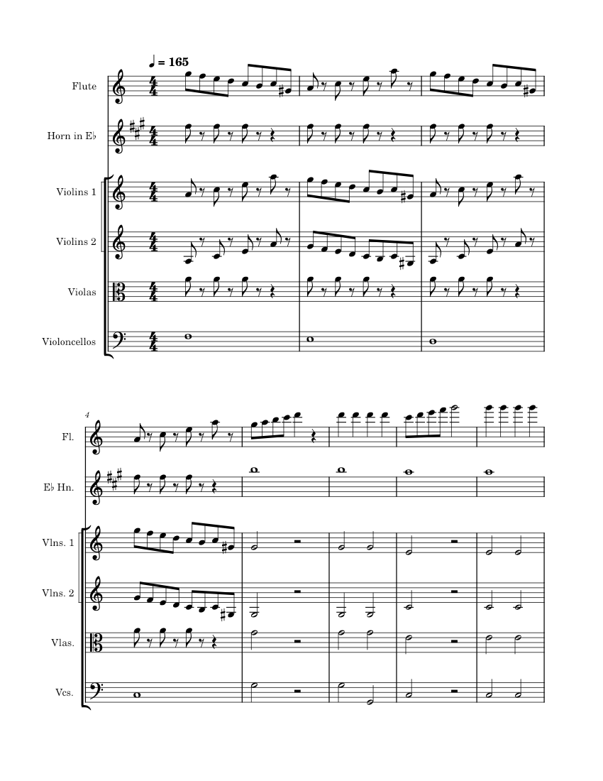 s9 Sheet music for Flute, Strings group, Natural horn (Mixed Ensemble) | Musescore.com