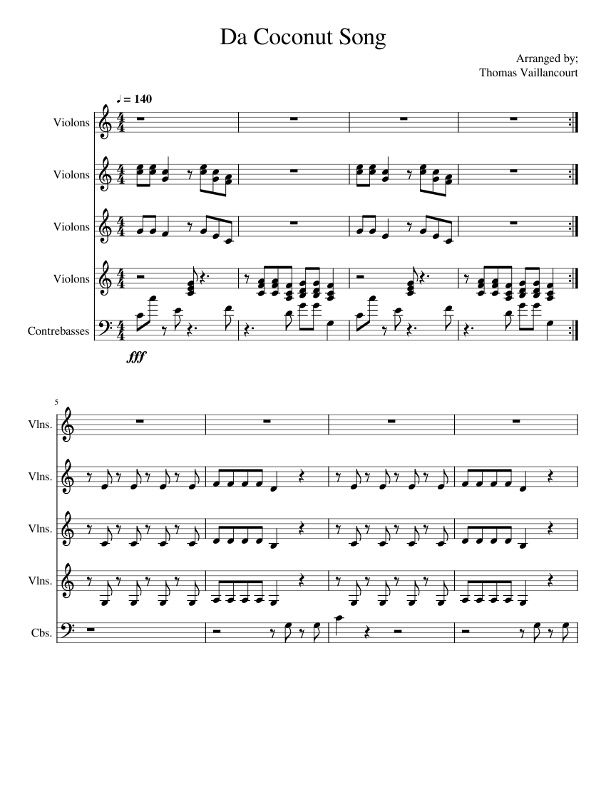 Da Coconut Song Sheet music for Strings group (Mixed Quintet ...