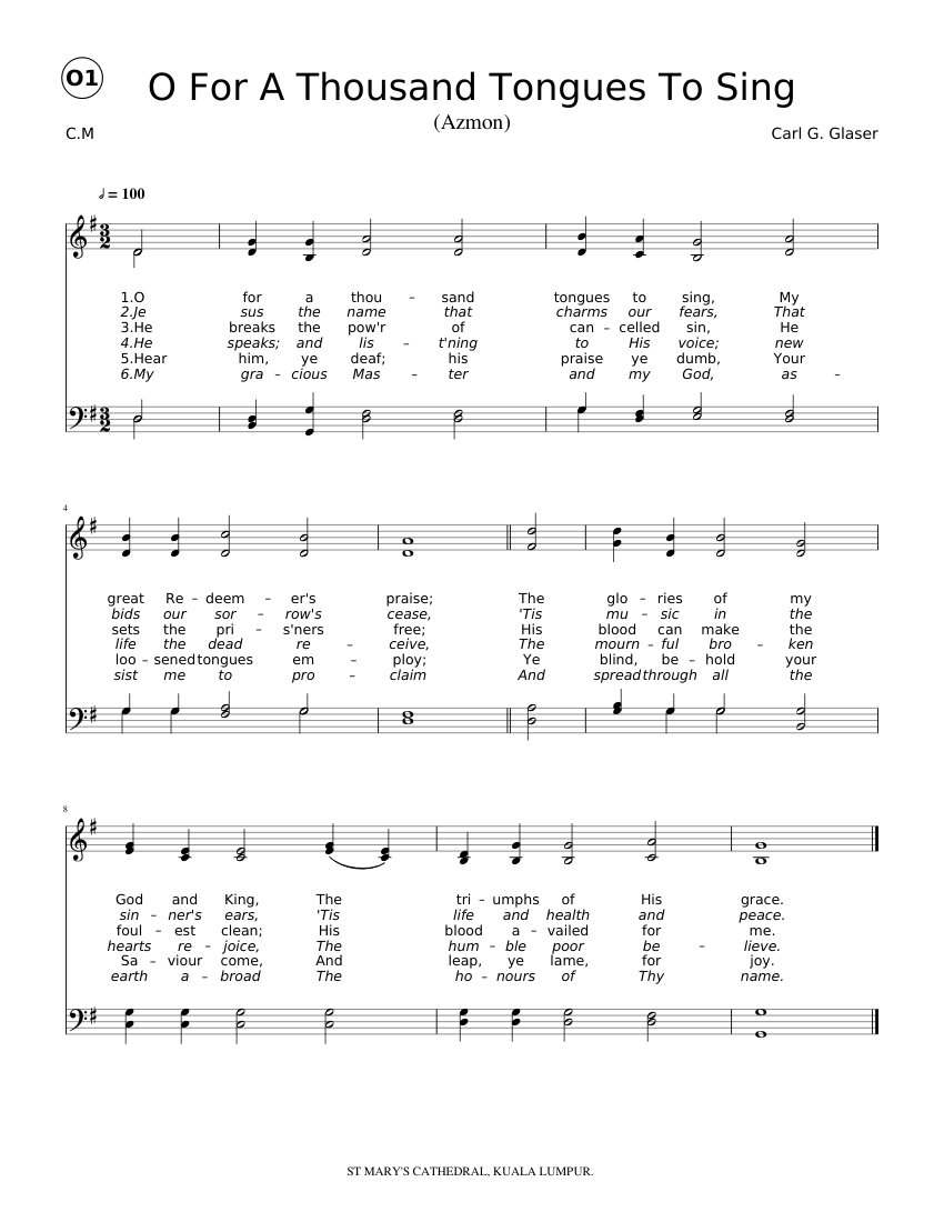 O For A Thousand Tongues To Sing; Tune Azmon SATB Sheet music for Piano ...