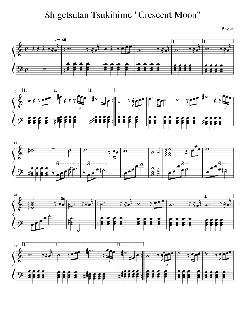 Shigetsutan Tsukihime Crescent Moon Sheet music for Piano (Solo) Easy ...