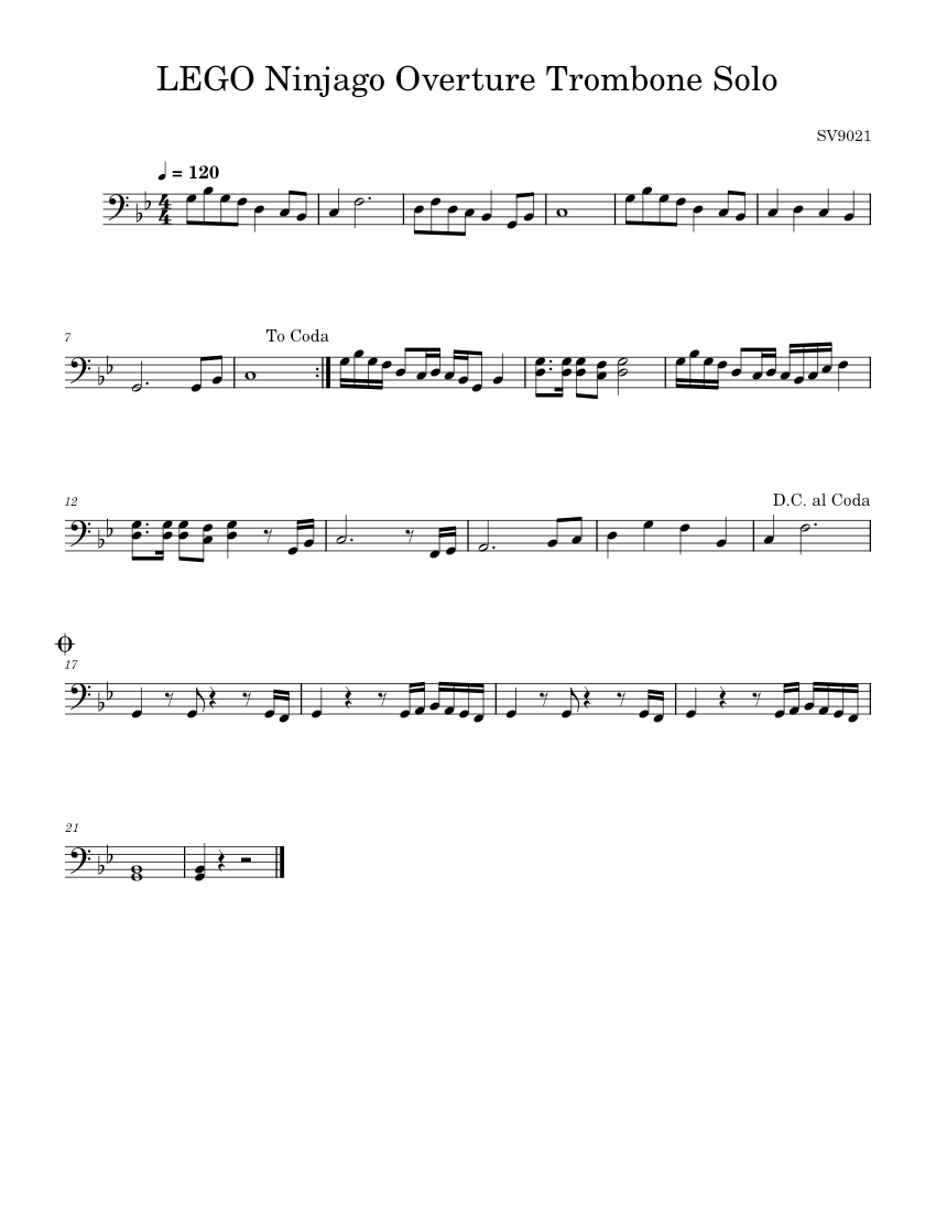LEGO Ninjago Overture Trombone Solo Sheet music for Trombone (Solo ...