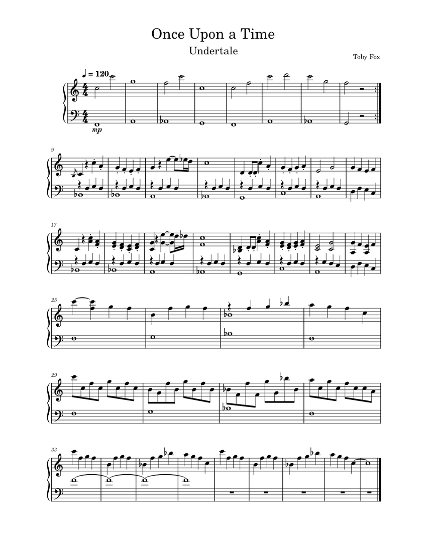 Once Upon A Time – Toby Fox Sheet music for Piano (Solo) | Musescore.com