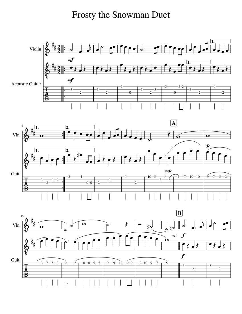 Frosty_the_Snowman_Duet Sheet music for Violin, Guitar (Mixed Duet ...