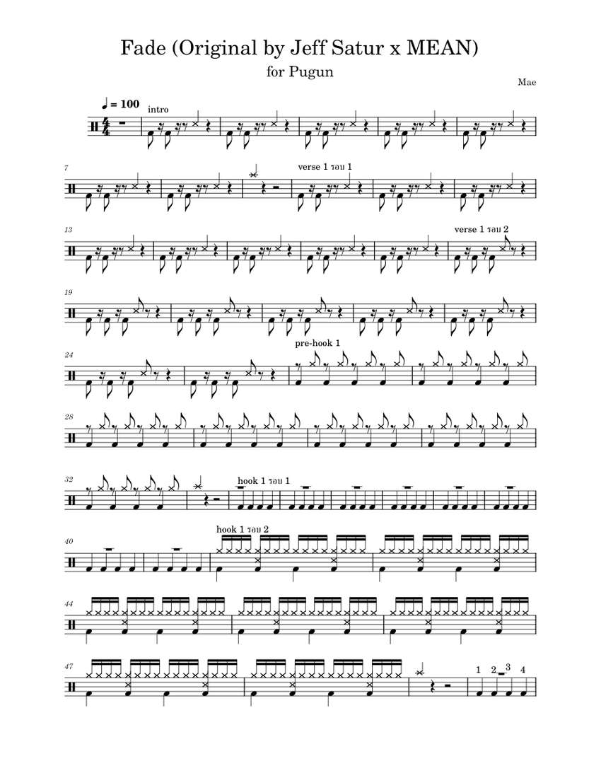 Fade (Original by Jeff Satur x MEAN) Sheet music for Drum group (Solo ...