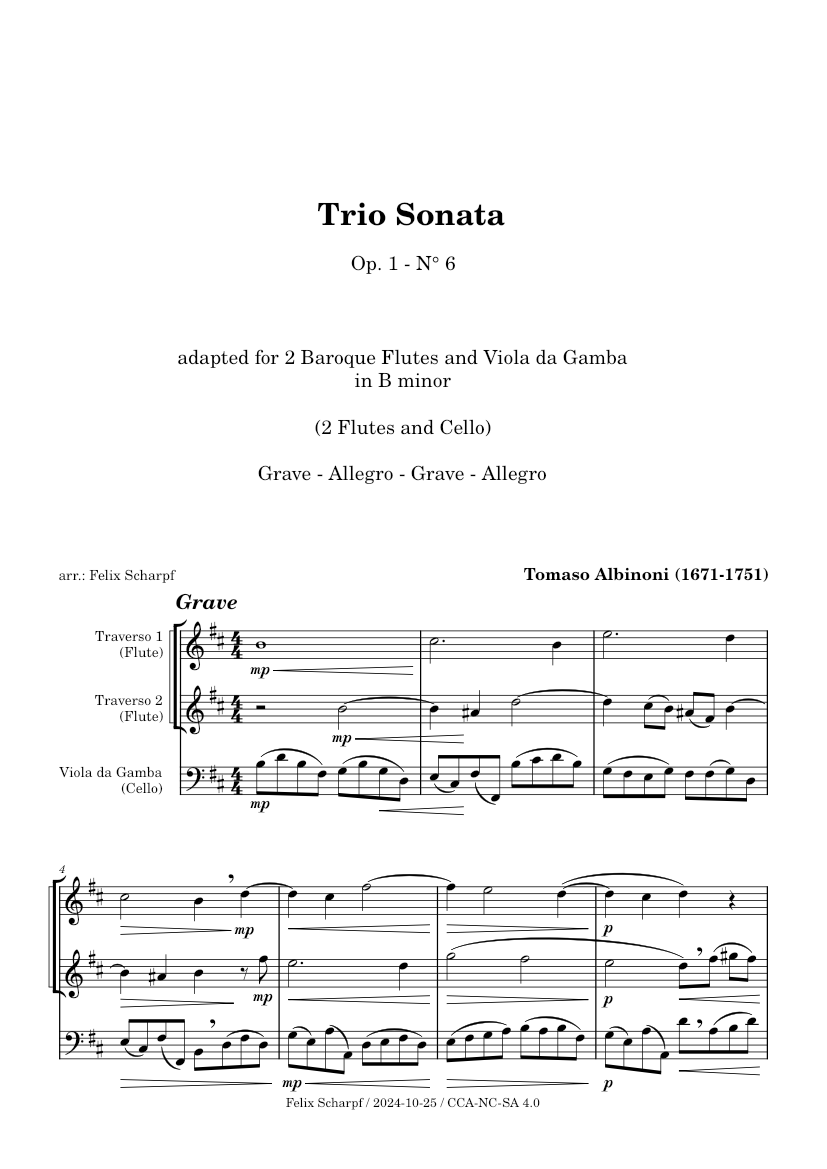 Trio Sonata Op. 1 No. 6 (complete) - Tomaso Albinoni - for 2 Flutes ...