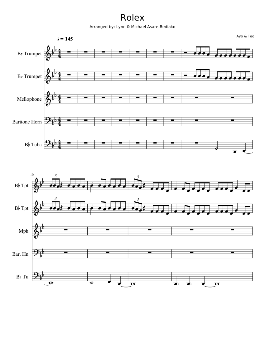 Rolex Sheet music for Tuba, Mellophone, Trumpet in b-flat, Baritone ...
