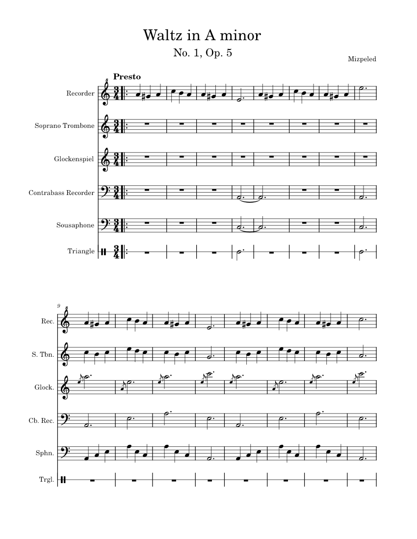 Waltz No. 1 in A minor - Mizpeled Sheet music for Trombone ...