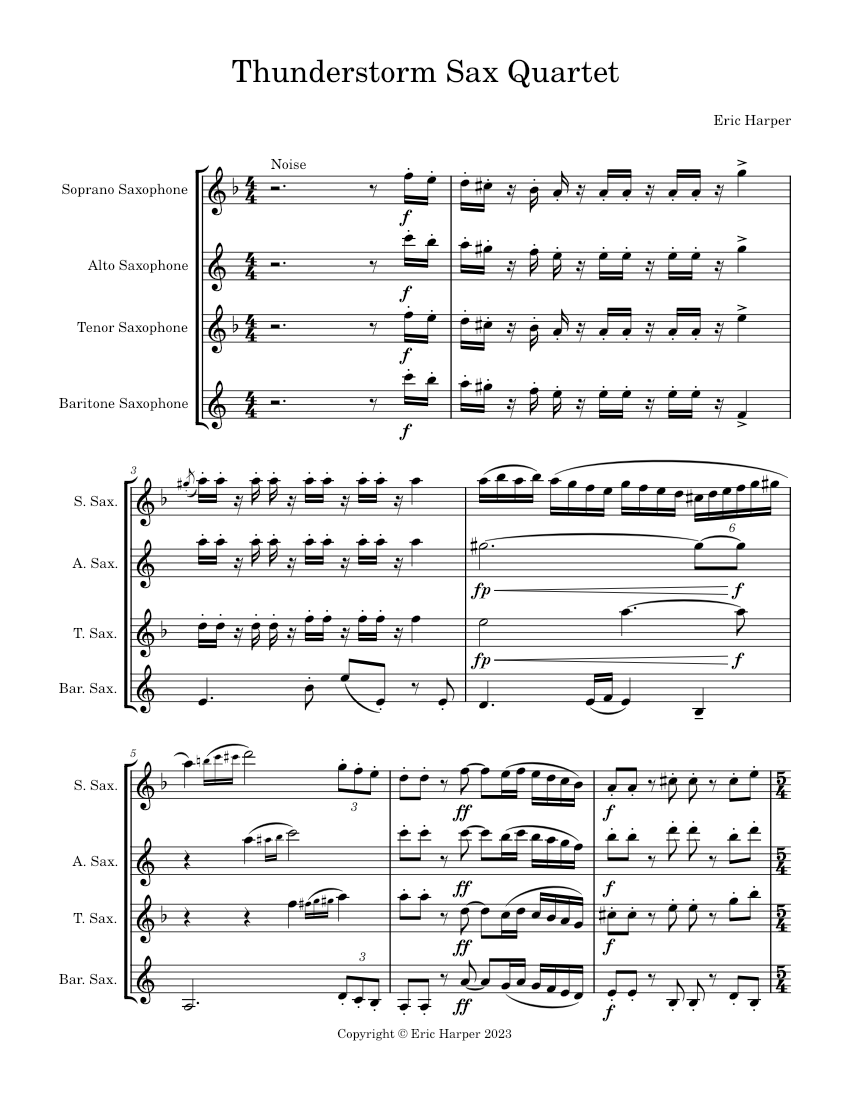 Thunderstorm Saxophone Quartet Sheet Music for Saxophone alto ...