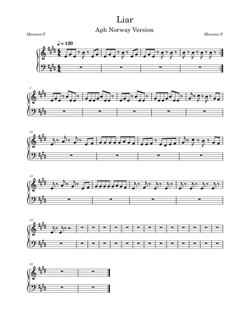 Liar – Mezame-P Liar - APH Norloid cover Sheet music for Piano (Solo ...