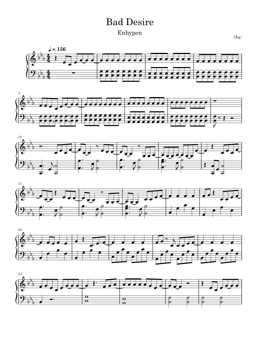 Bad Desire - Enhypen Sheet Music for Piano (Solo) easy | MuseScore.com
