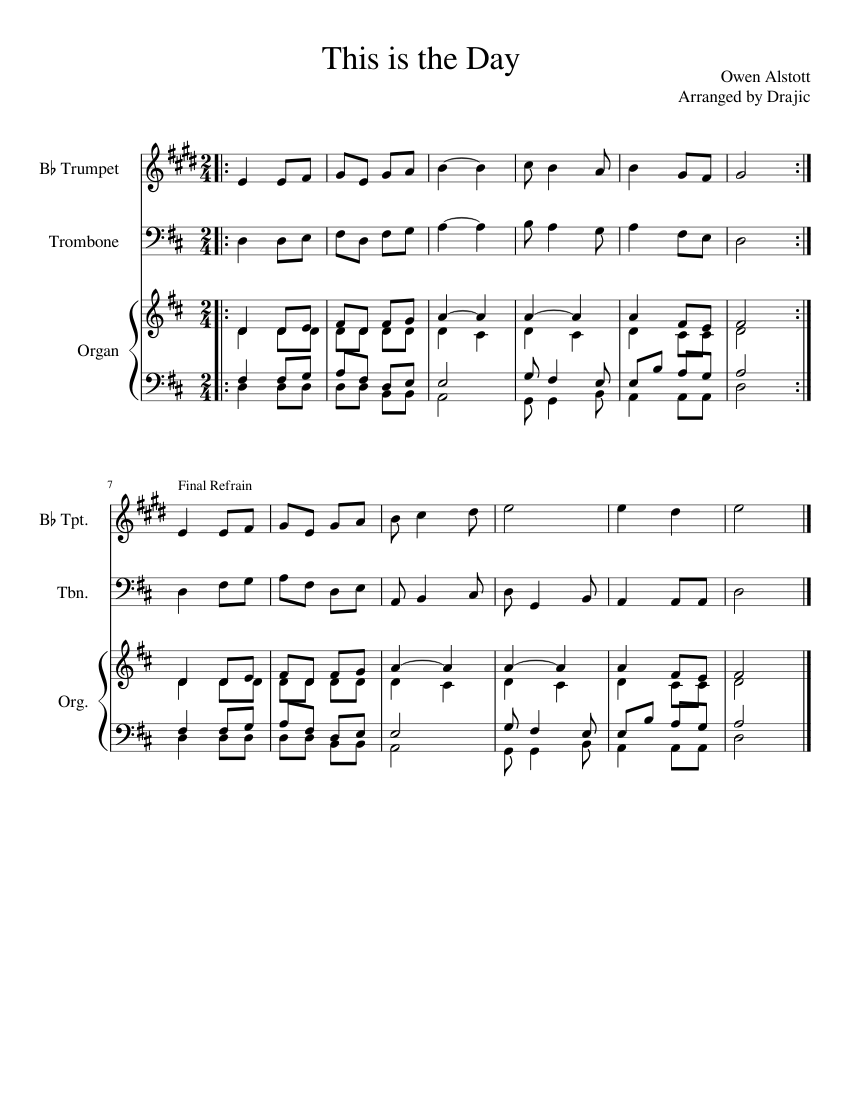 This is the Day Sheet music for Trombone, Organ, Trumpet other (Mixed ...