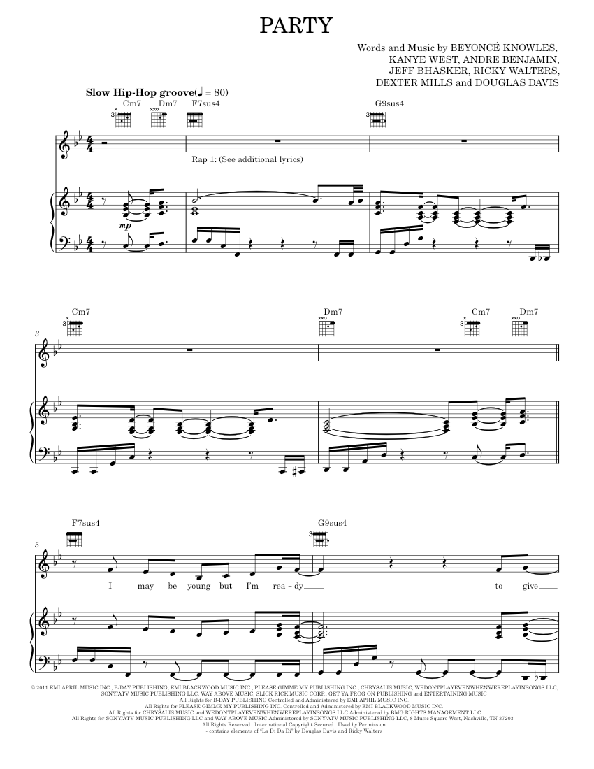 Play Official version of Party sheet music by Beyoncé for Piano, Vocals ...