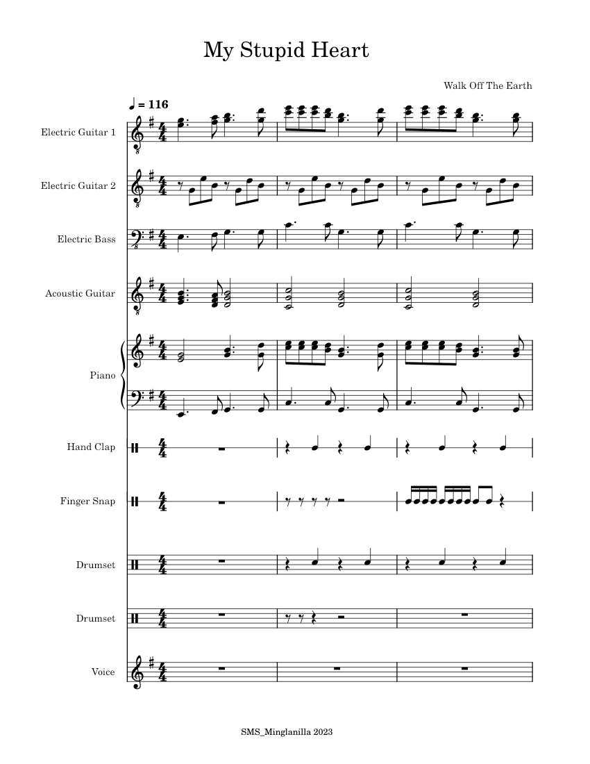My Stupid Heart – Walk of the Earth (Instrumental) Sheet music for ...