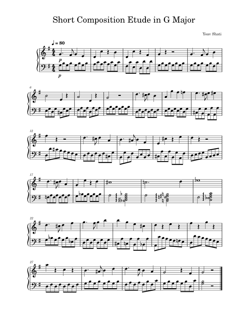 Short Composition Etude in G Major Sheet music for Piano (Solo) Easy ...