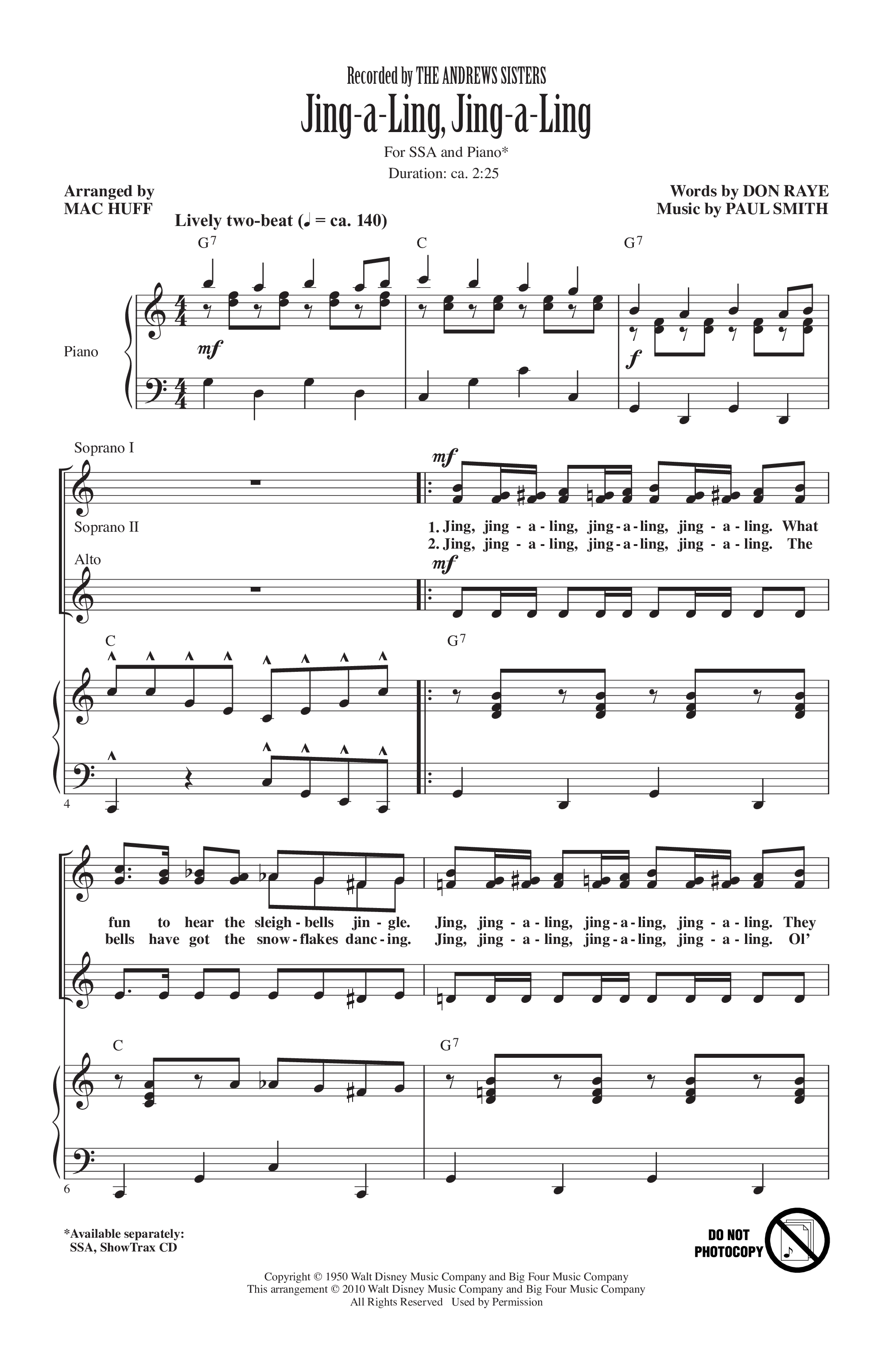 Jing-A-Ling, Jing-A-Ling Sheet music by The Andrews Sisters Official | MuseScore.com