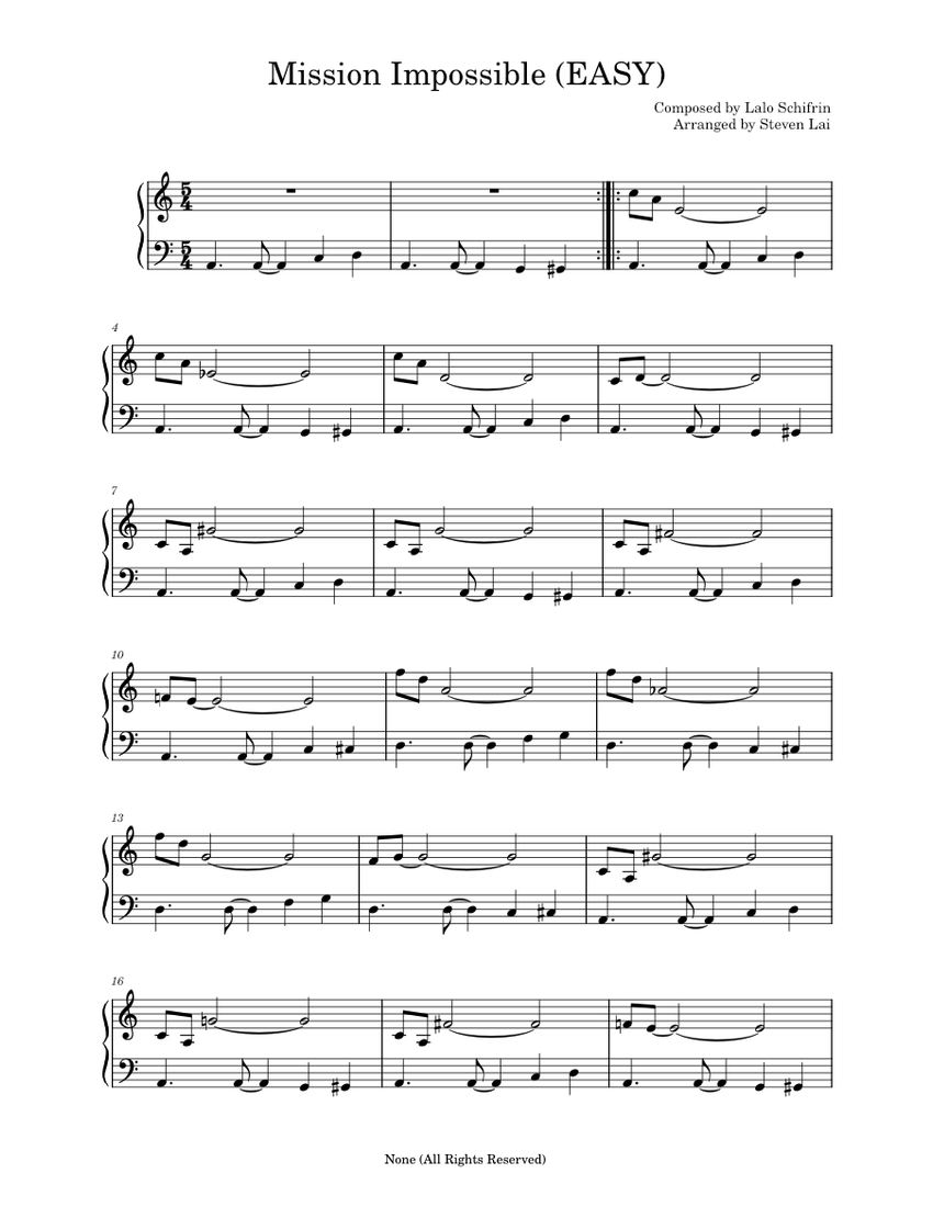 Mission Impossible Theme – Lalo Schifrin Mission Impossible EASY Sheet ...