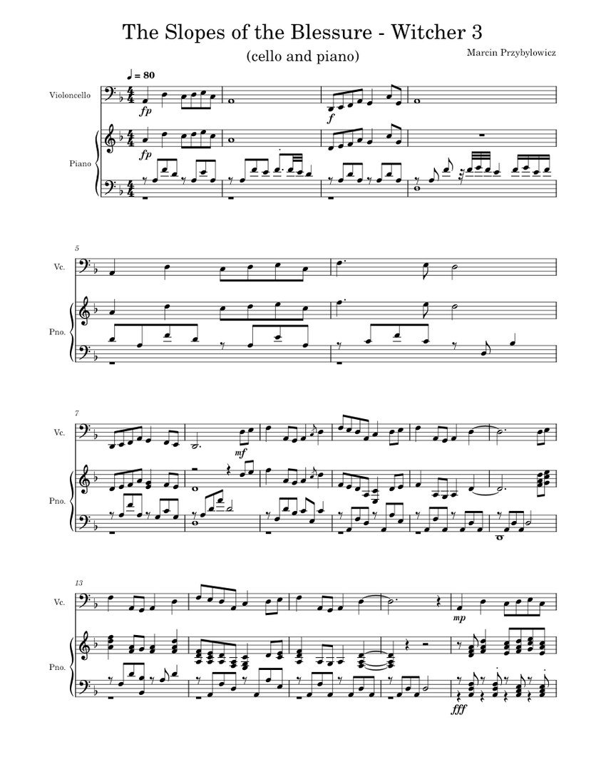 Slopes of the Blessure - Witcher 3 Sheet music for Piano, Cello (Piano ...