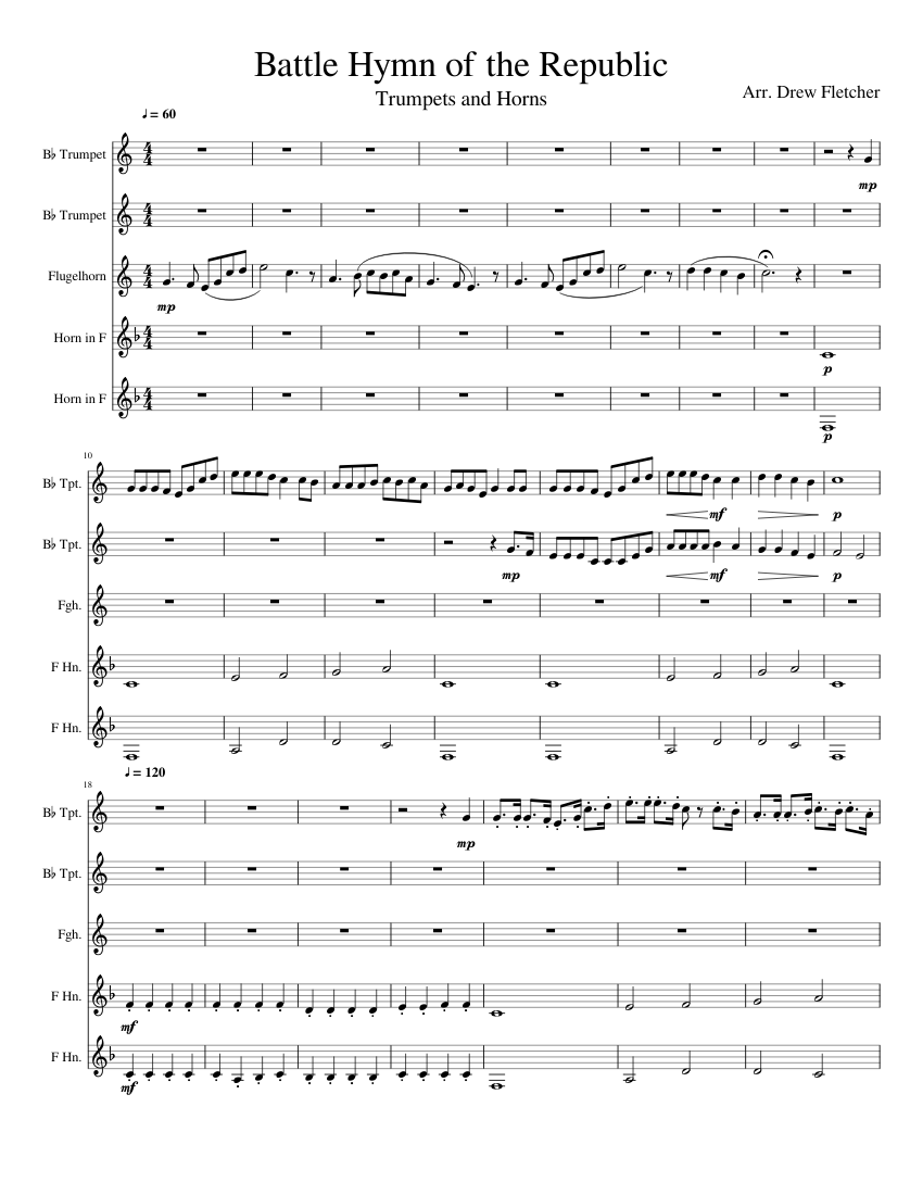 Battle Hymn of the Republic Sheet Music for Trumpet in b-flat, French ...