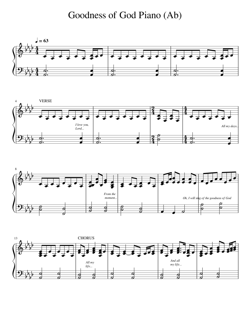 Goodness Of God Piano Accompaniment Sheet Music for Piano (Piano-Voice ...