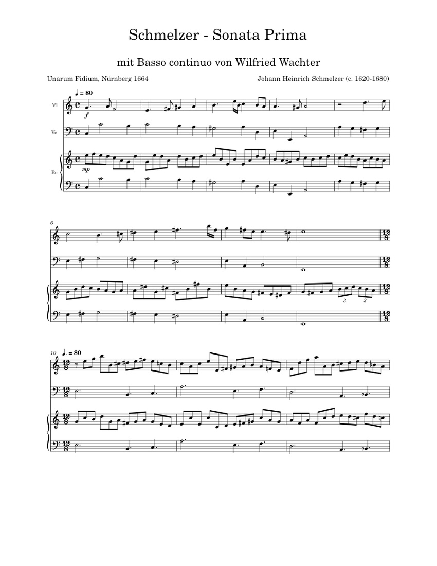 Schmelzer_-_Sonata_Prima Sheet music for Harpsichord, Violin, Cello ...