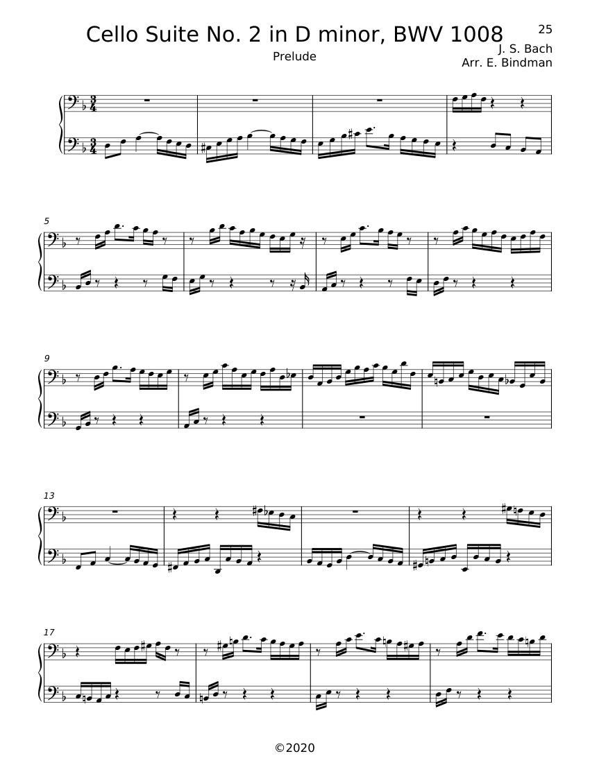 Cello Suite No.2 in D minor, BWV 1008 - Johann Sebastian Bach Sheet ...