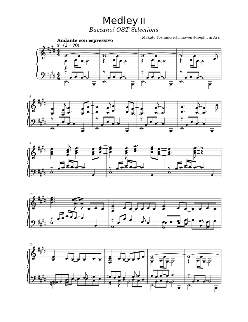 Baccano OST~ Spiral Melodies – Makato Yoshimori Medley II Sheet music ...