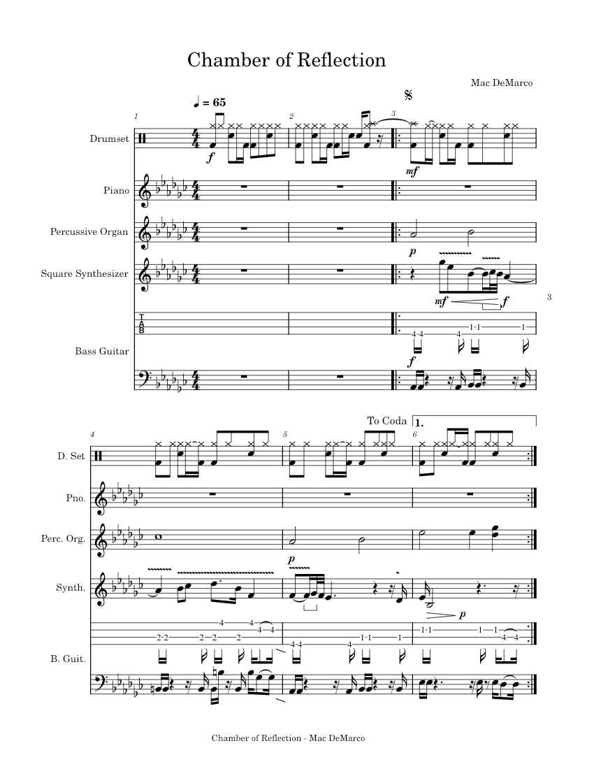 Chamber of reflection – Mac DeMarco Sheet Music for Piano, Organ, Bass ...