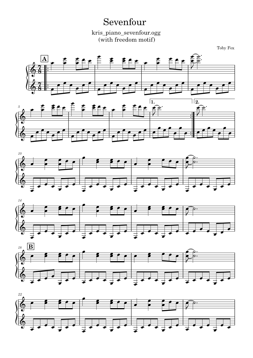 Kris_piano_sevenfour – Toby Fox Sheet Music for Piano (Solo) easy ...