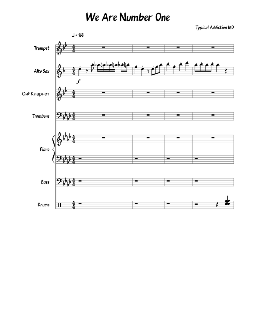 We Are Number One Sheet music for Piano, Trombone, Clarinet in b-flat ...