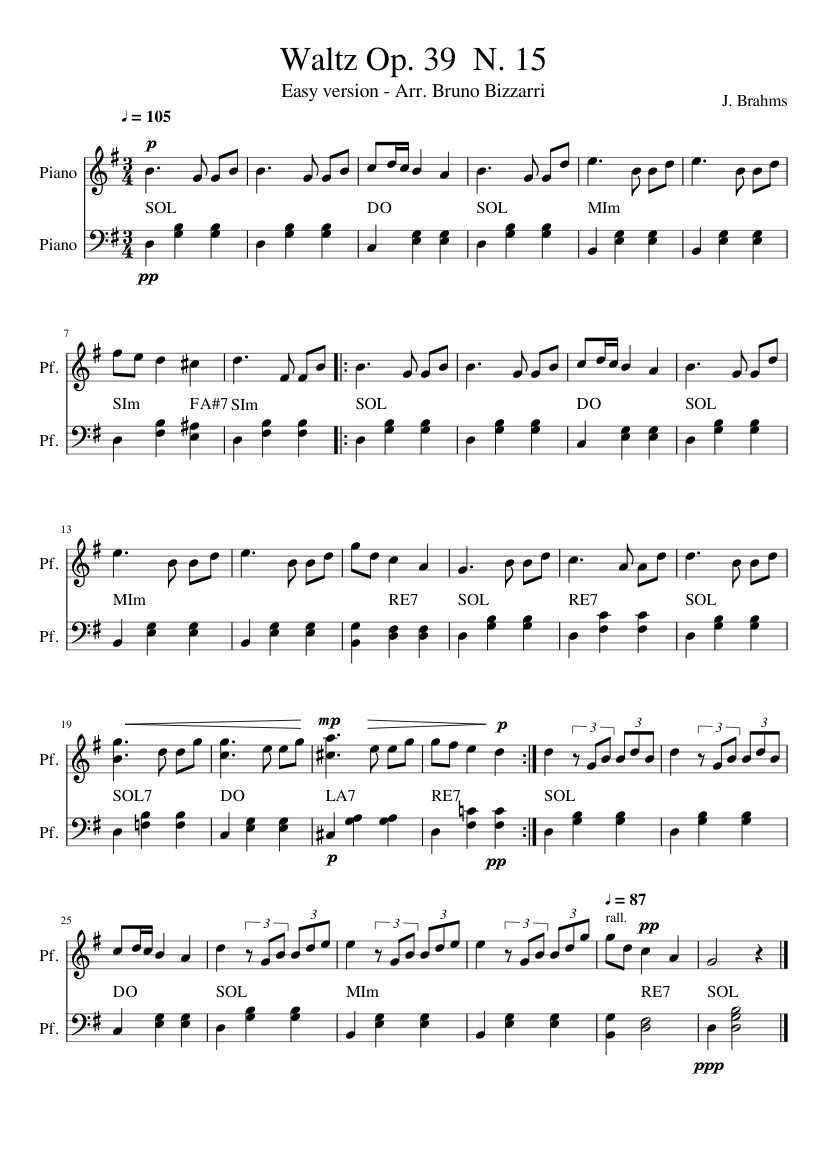 Waltz Op. 39 N. 15 – Johannes Brahms Waltz Op. 39 N. 15 Sheet music for ...