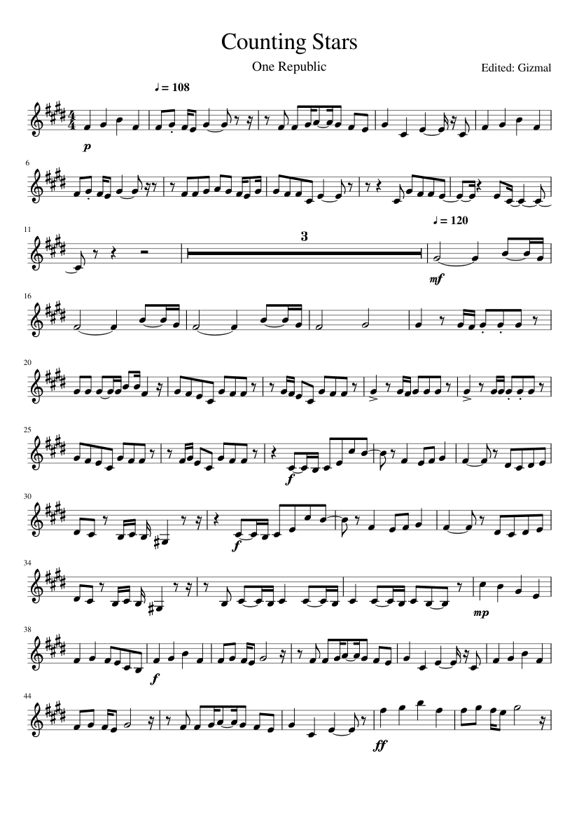 Counting Stars Sheet Music for Violin (Solo) | MuseScore.com