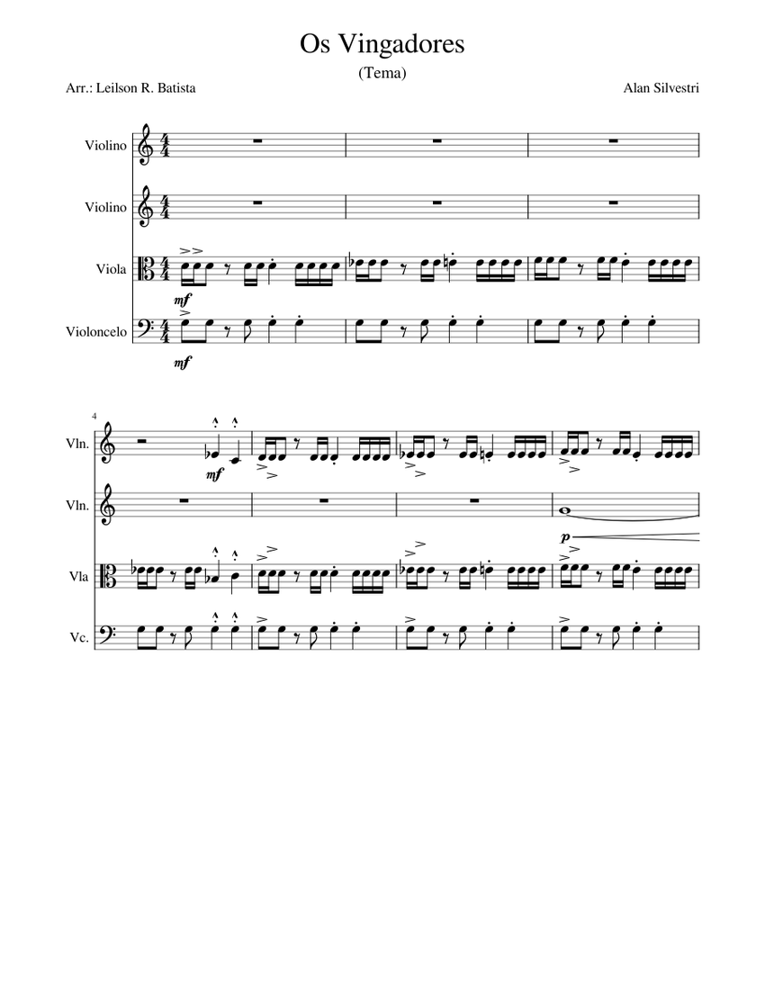 The Avengers Main Theme – Alan Silvestri Sheet music for Violin, Viola ...