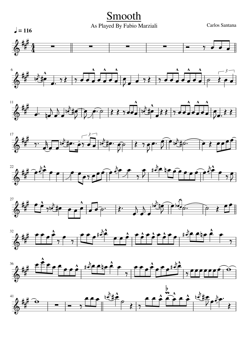Smooth – Santana (ALTO SAX RMX) Sheet music for Saxophone alto (Solo ...