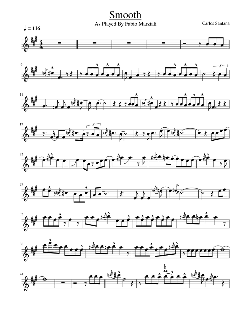 Smooth – Santana (ALTO SAX RMX) Sheet music for Saxophone alto (Solo ...