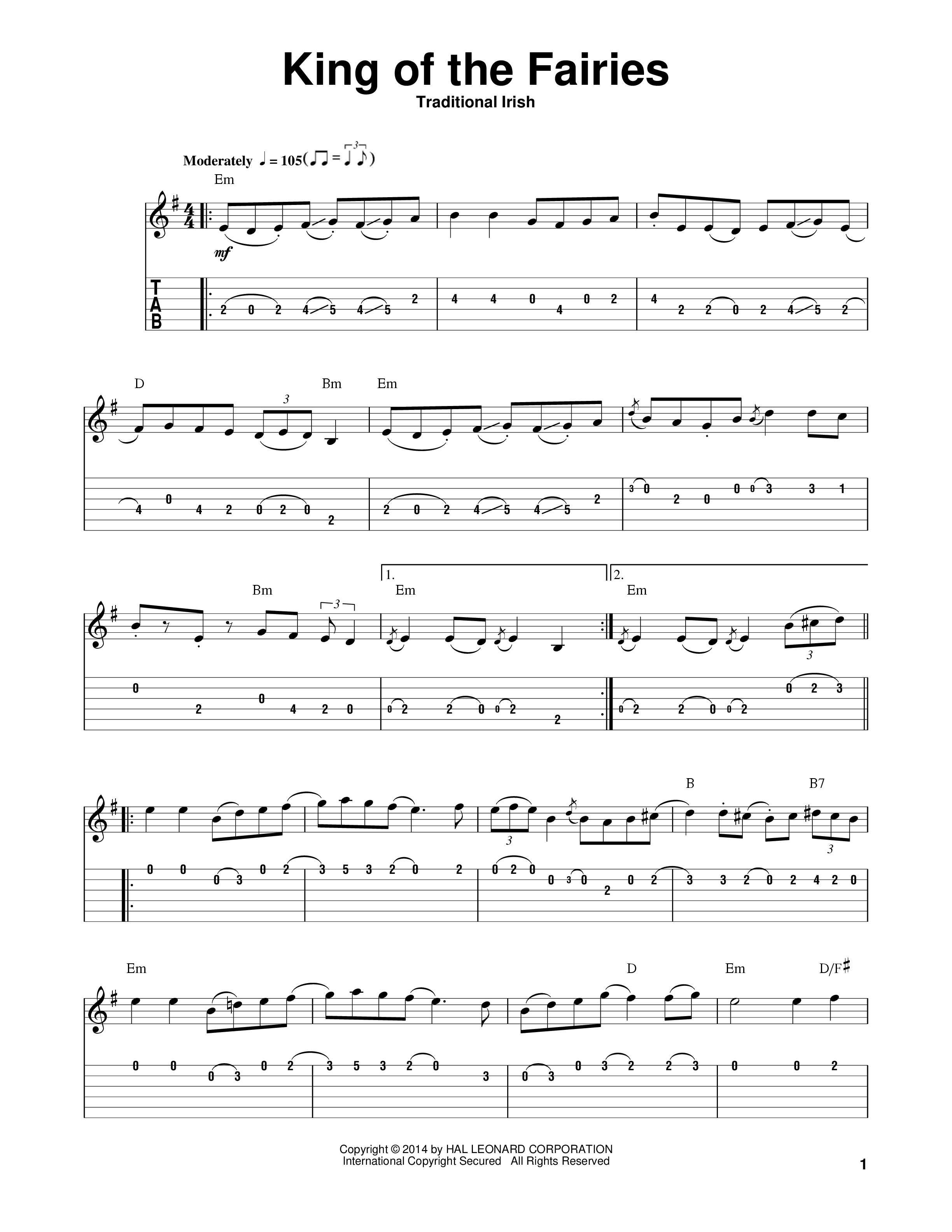 Play Official version of King Of The Fairies Sheet Music by Traditional Irish Folk Song for ...