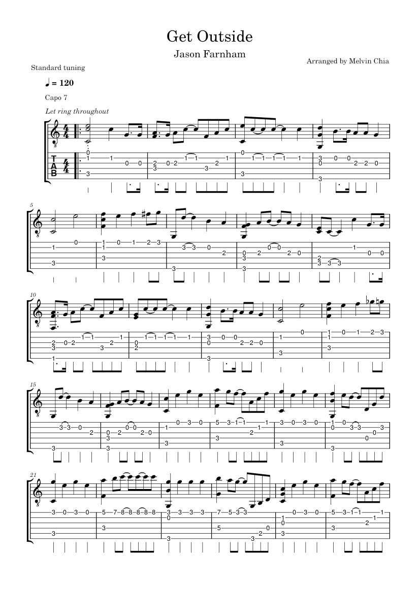 Get Outside – Jason Farnham Sheet Music and Tab for Guitar (Solo ...