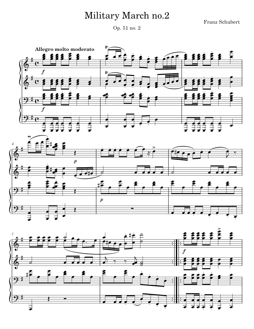 Military March No. 2 - Franz Schubert Sheet music for Piano (Piano Duo ...