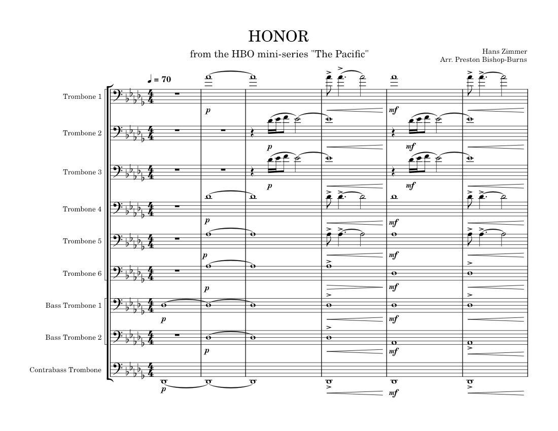 Honor (The Pacific) – Hans Zimmer Honor Sheet music for Trombone (Brass ...