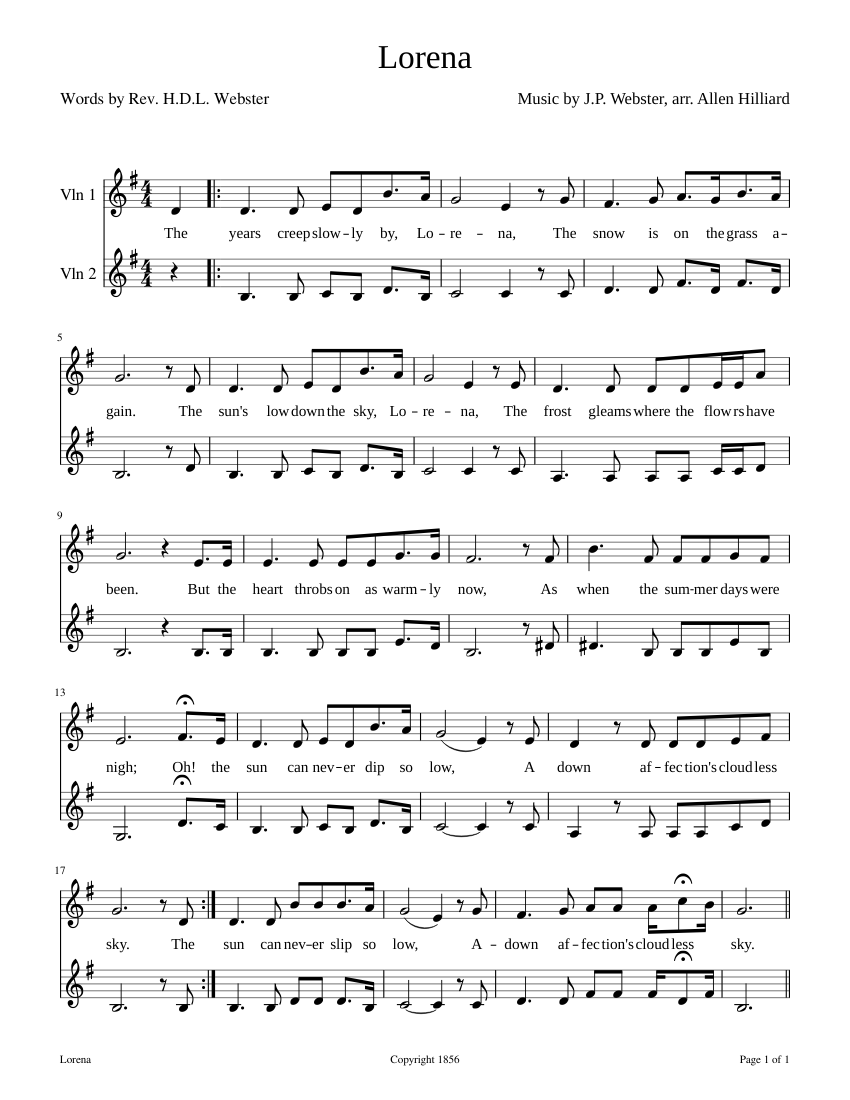 LORENA Sheet music for Violin (String Duet) | Musescore.com